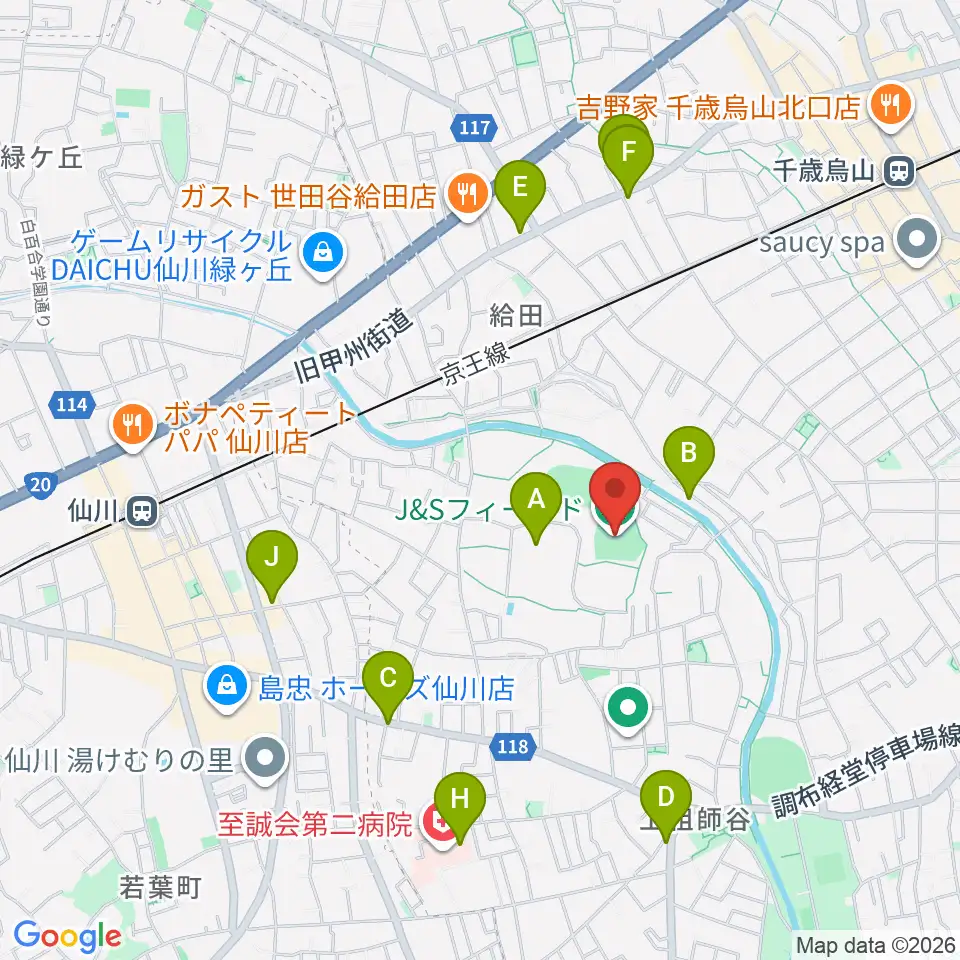 J&Sフィールド 周辺のカフェ一覧マップ