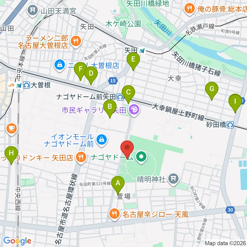 バンテリンドーム ナゴヤ 周辺のコンビニエンスストア一覧マップ