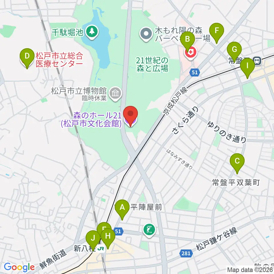 森のホール21 周辺のコンビニエンスストア一覧マップ